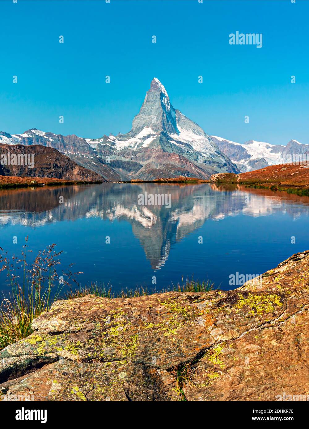 Sunrise view on Bernese range above Bachalpsee lake. Popular tourist ...