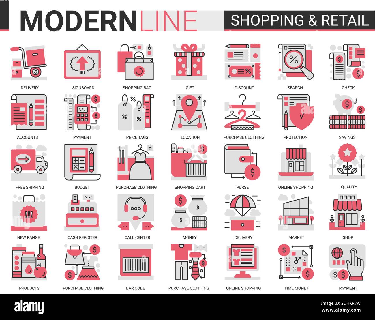 Shopping retail red black complex flat line icon vector illustration ...