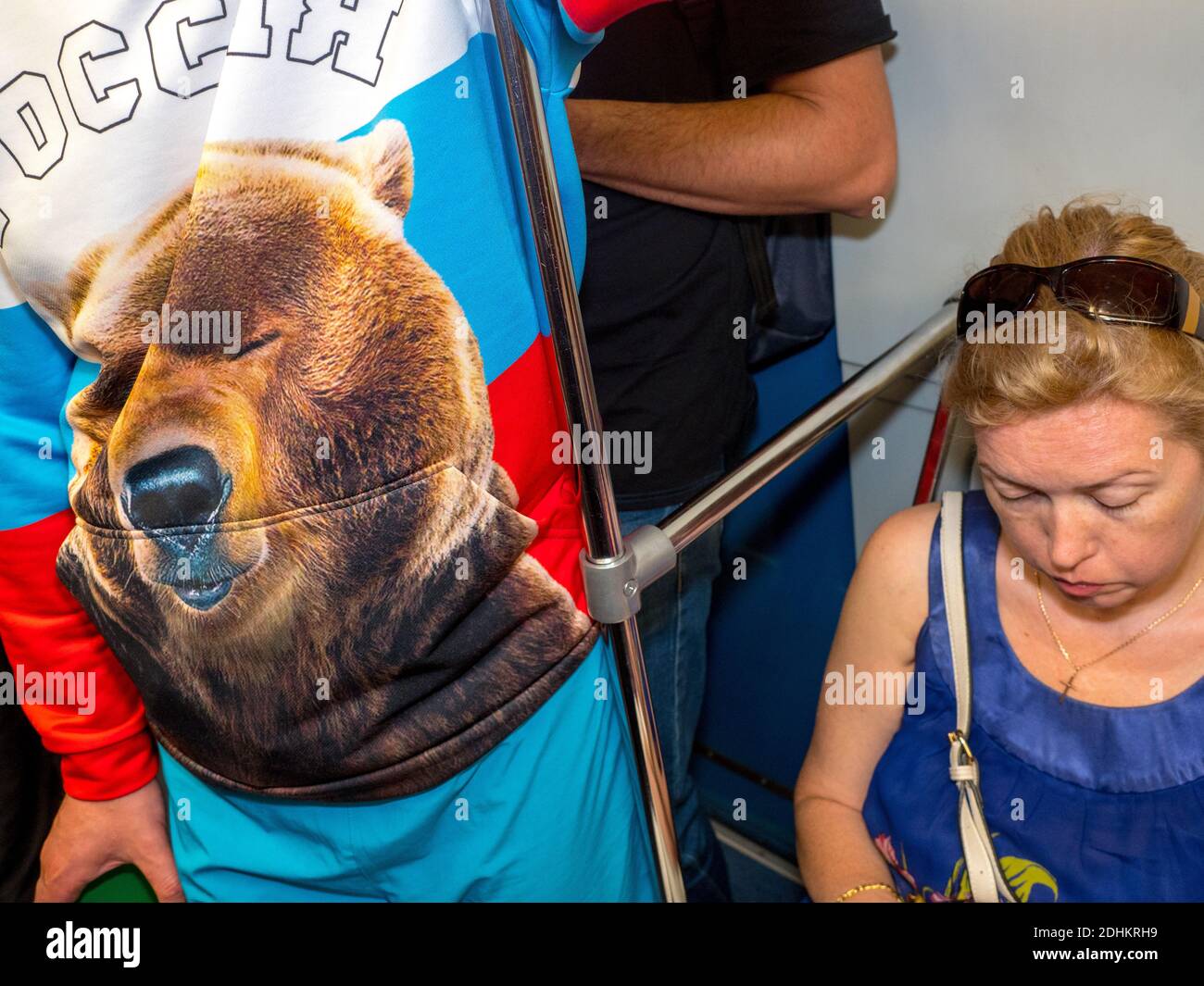 A Russian football fan on the Moscow Metro rapid transit system Stock ...