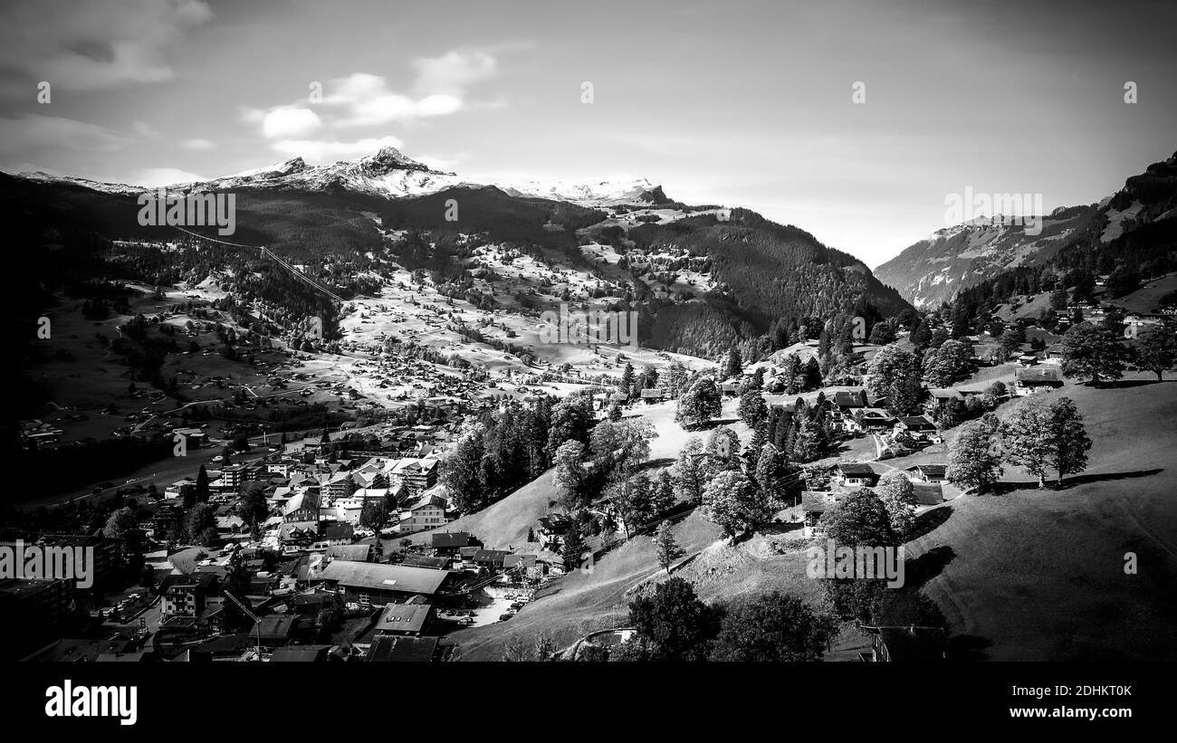 Aerial panorama grindelwald switzerland village hi-res stock ...