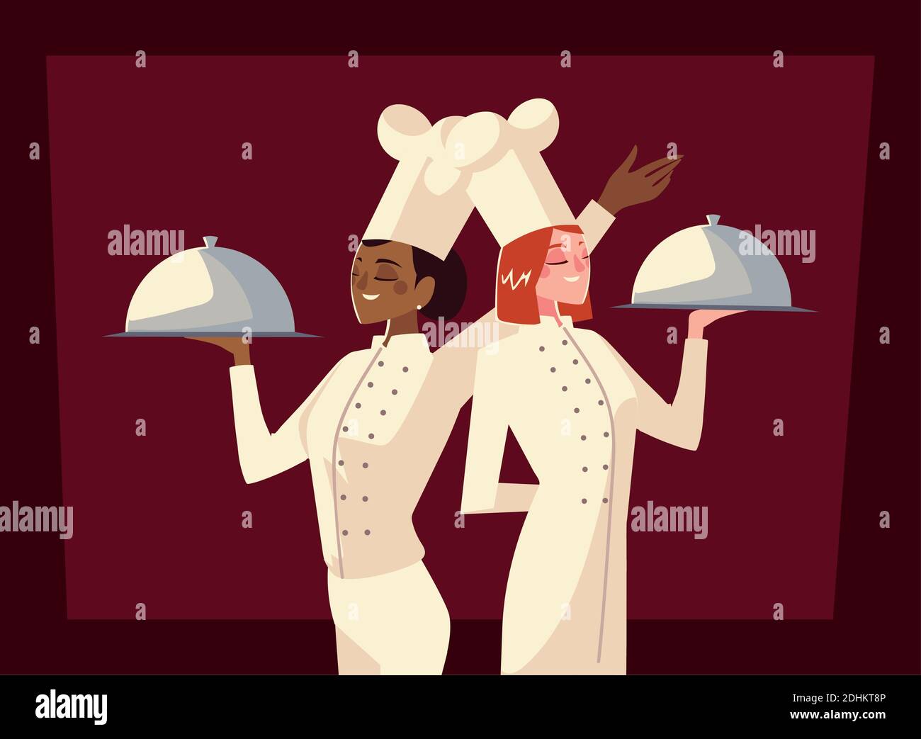 female chefs holds silver platter worker professional restaurant vector ...