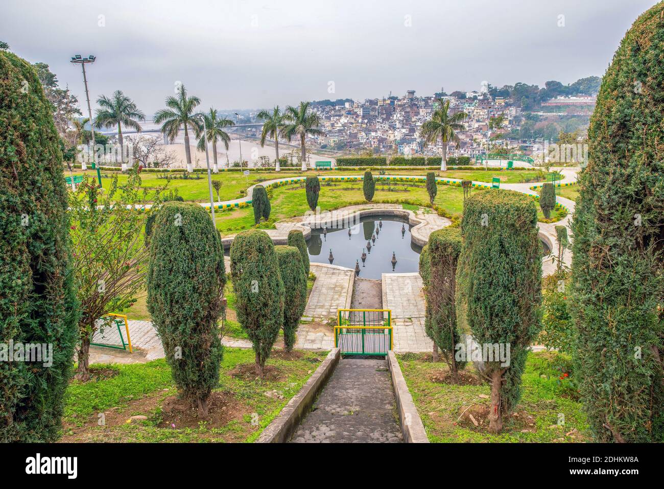 Aerial view of Bagh-E-Bahu park and a little cityscape of Jammu ...