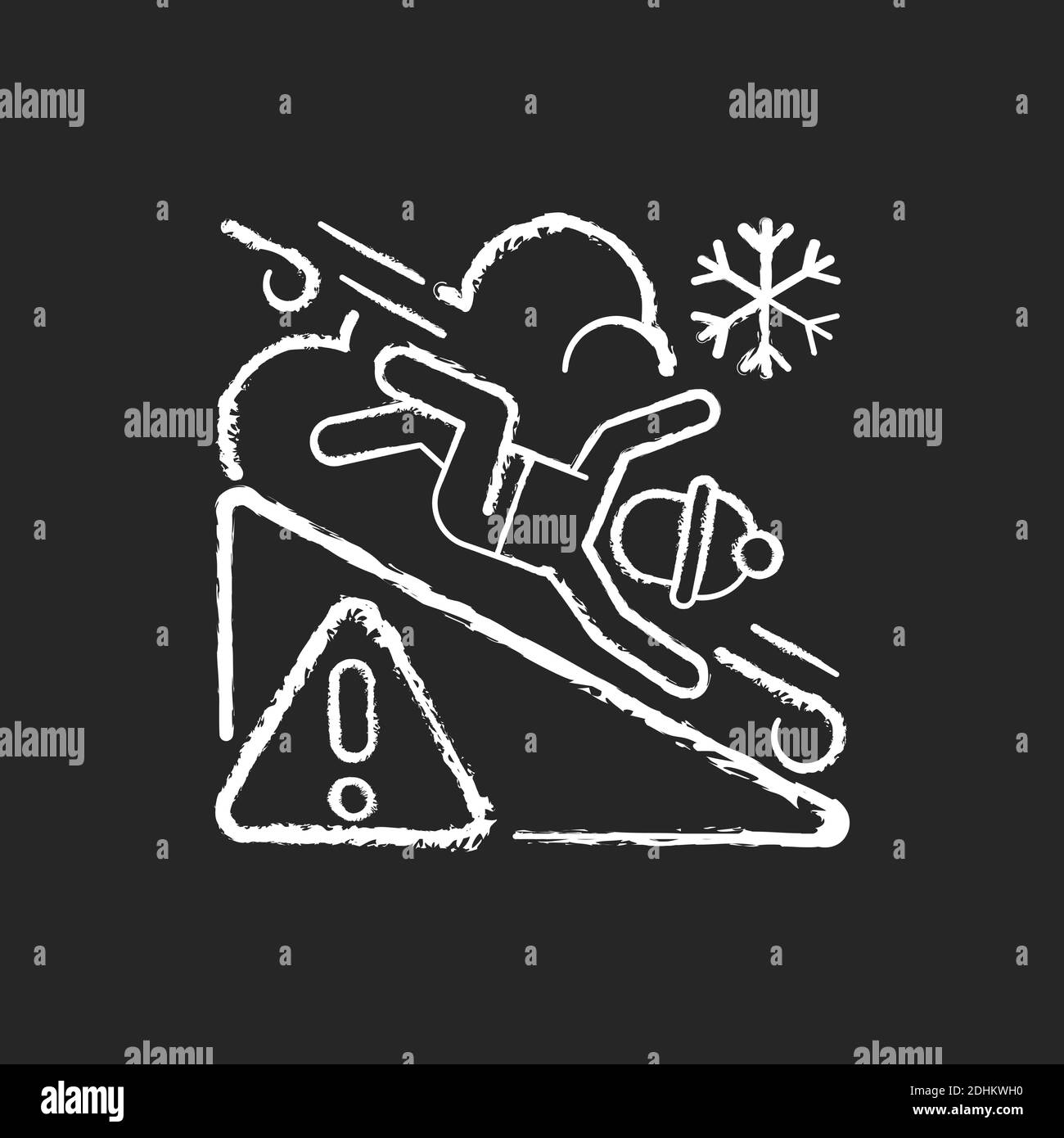 Avalanche warning sign chalk white icon on black background Stock ...