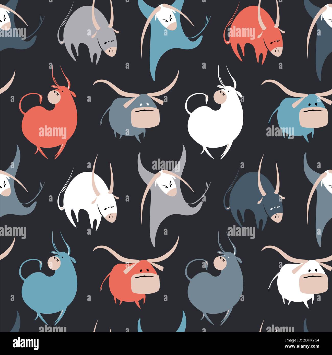 Funny bull seamless pattern, ox New Year 2021 stock illustration. Asia ...