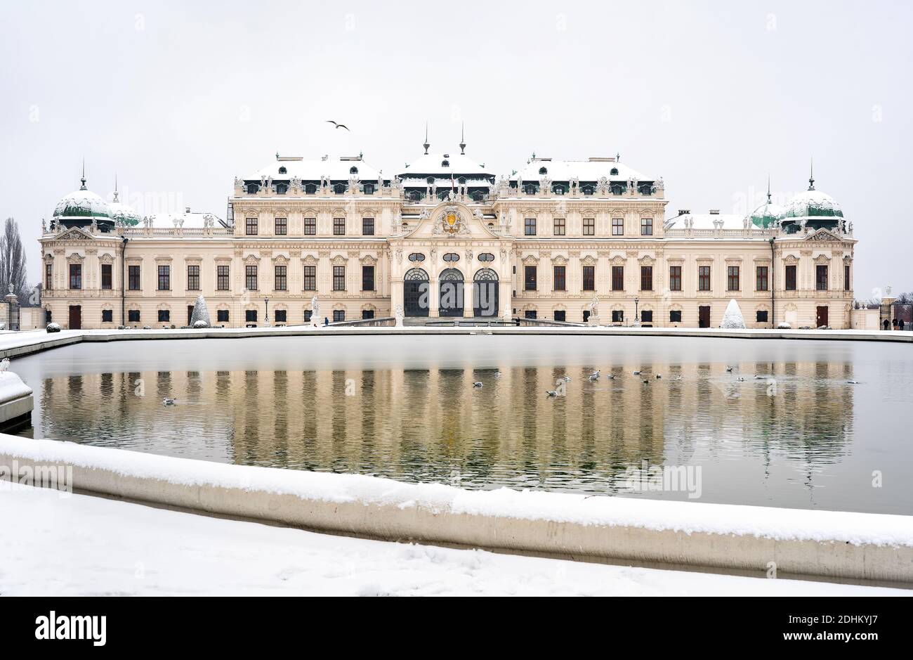 Upper Belvedere palace in Vienna on winter time with snow. Landmark of ...