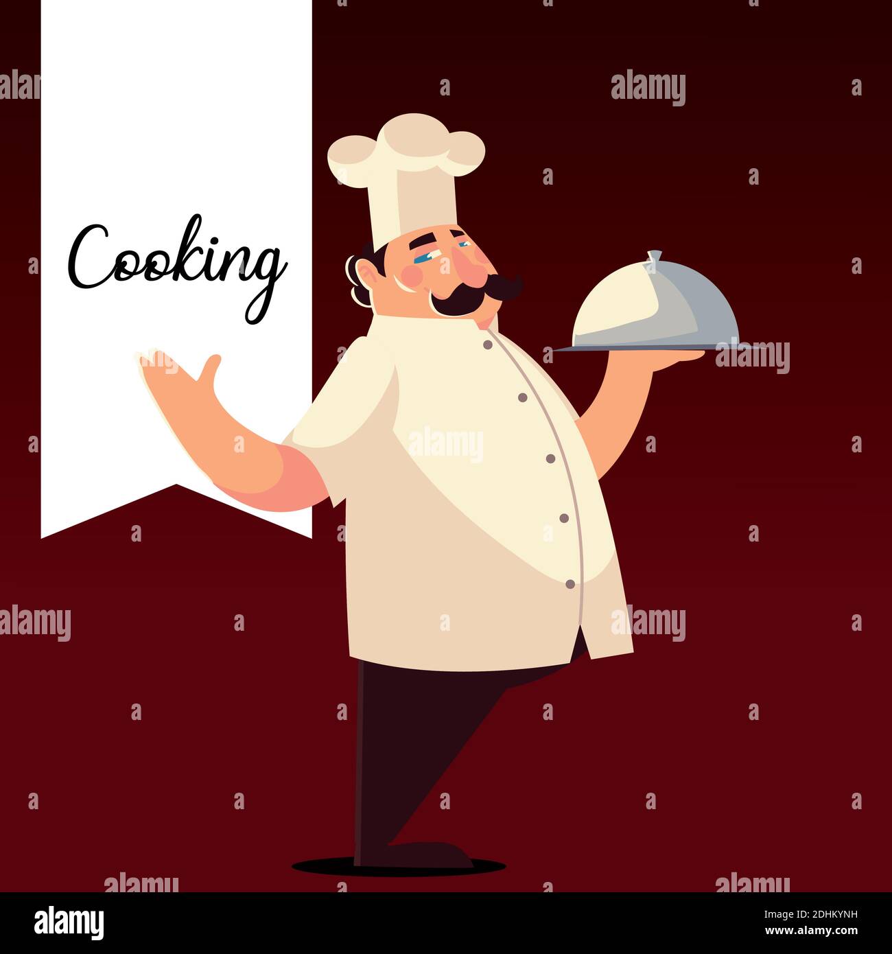 chef holds silver platter worker professional restaurant vector ...