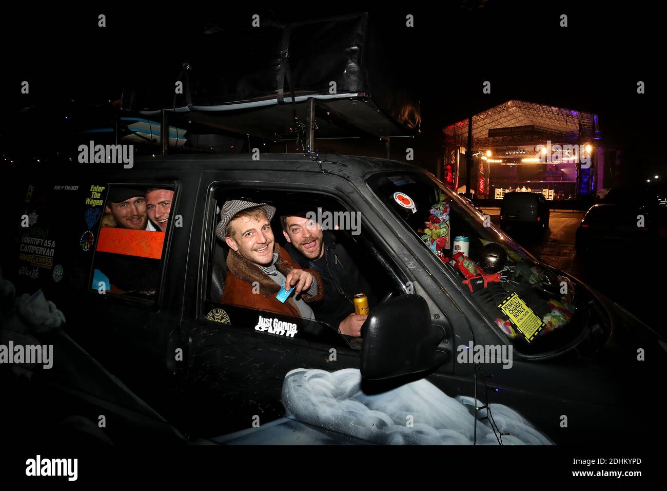Charlie Granstaff poses with friends ahead of the Drive-In Boxing event ...