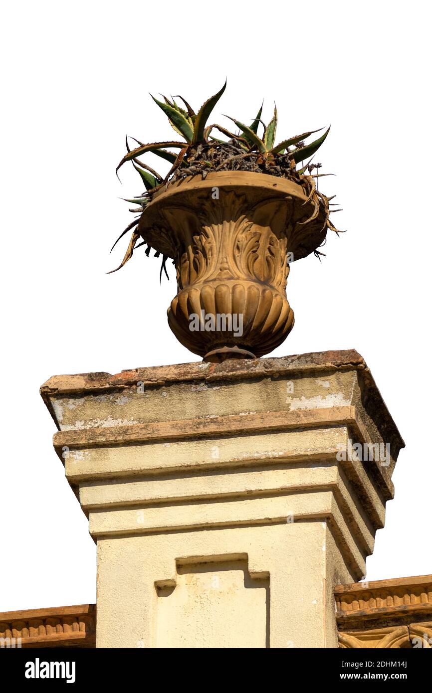 Plaster vases, elements of architectural decorations of buildings ...