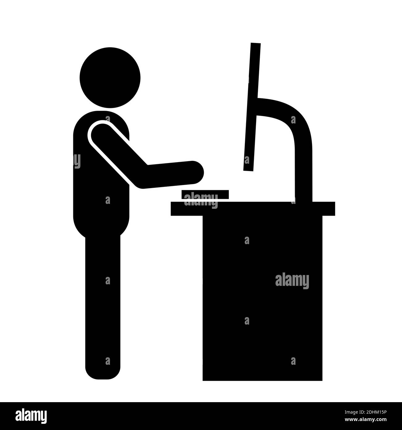 Man is working on the computer and pc, standing position and posture of ...