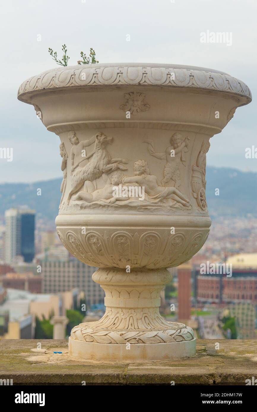Plaster vases, elements of architectural decorations of buildings ...