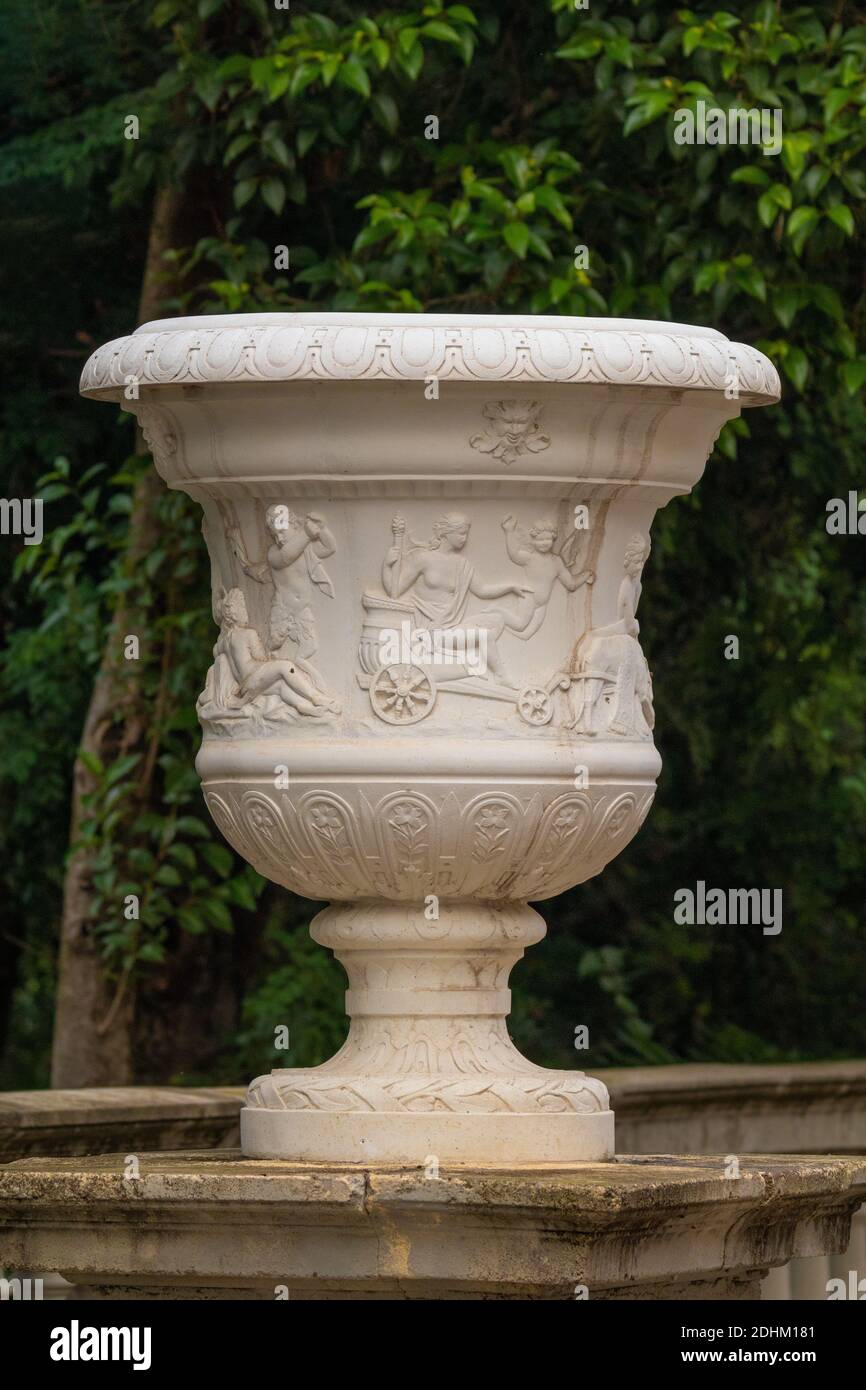 Plaster vases, elements of architectural decorations of buildings ...