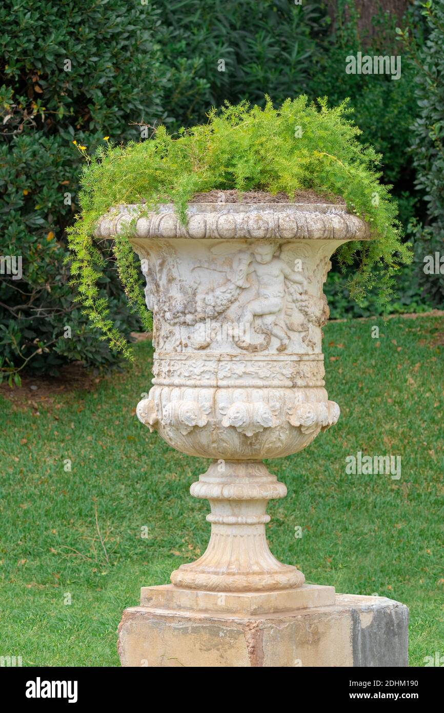 Plaster vases, elements of architectural decorations of buildings ...