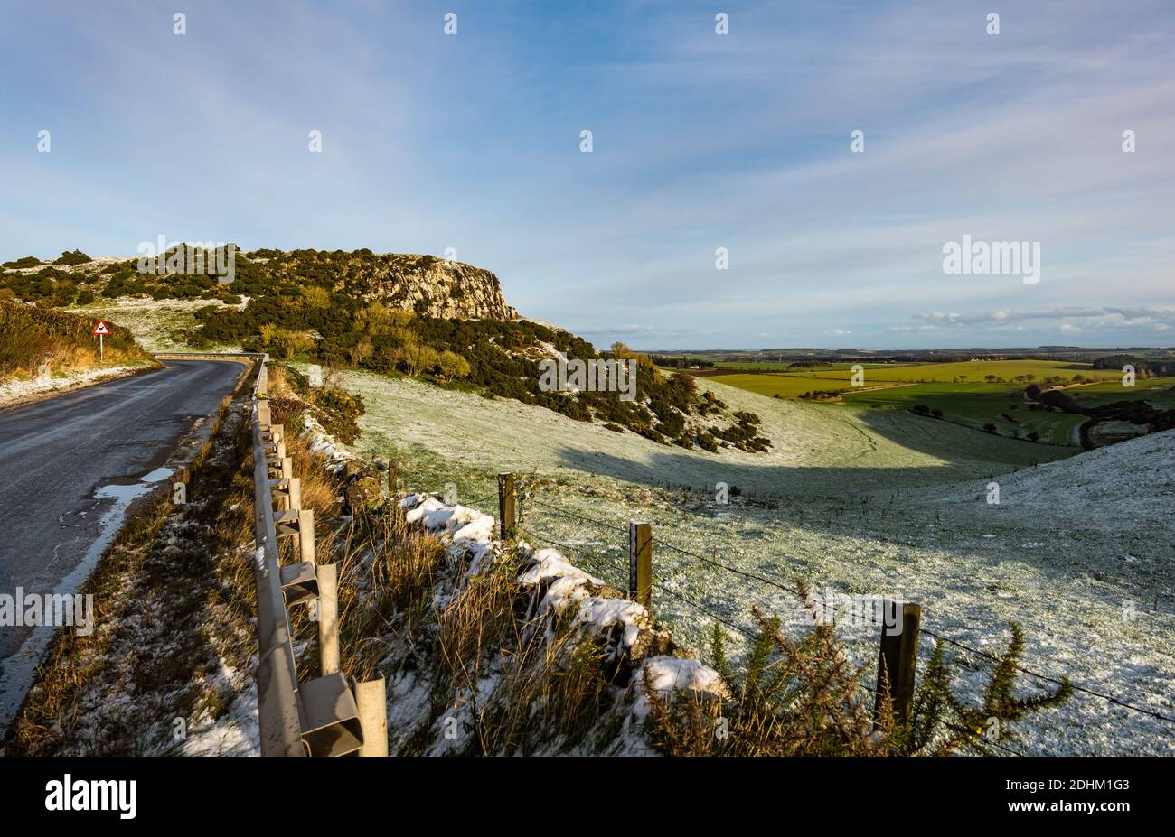 Country road on Garleton Hills in Winter with a dusting of snow, East ...