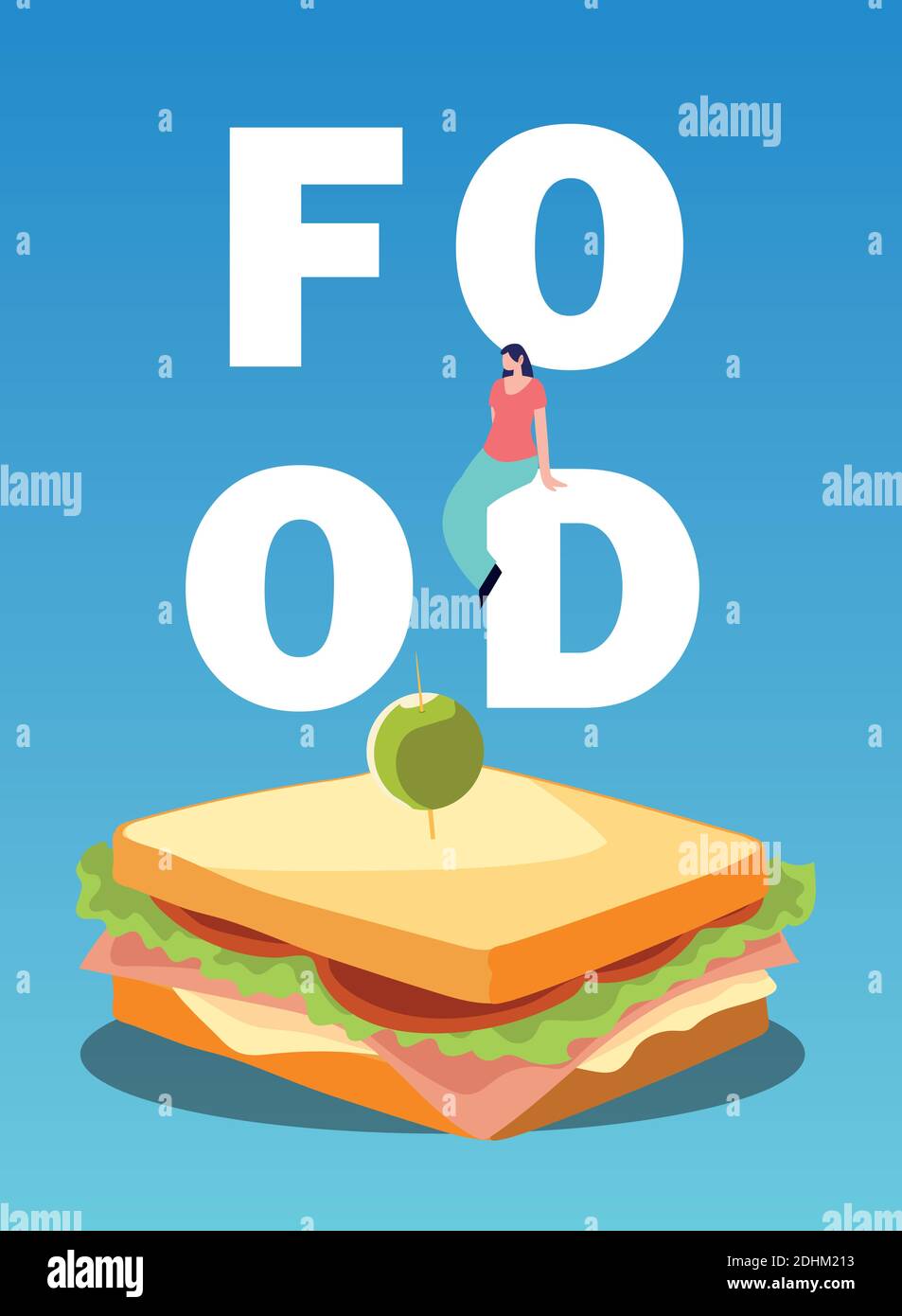 sandwich with olive and man on food lettering vector illustration Stock ...