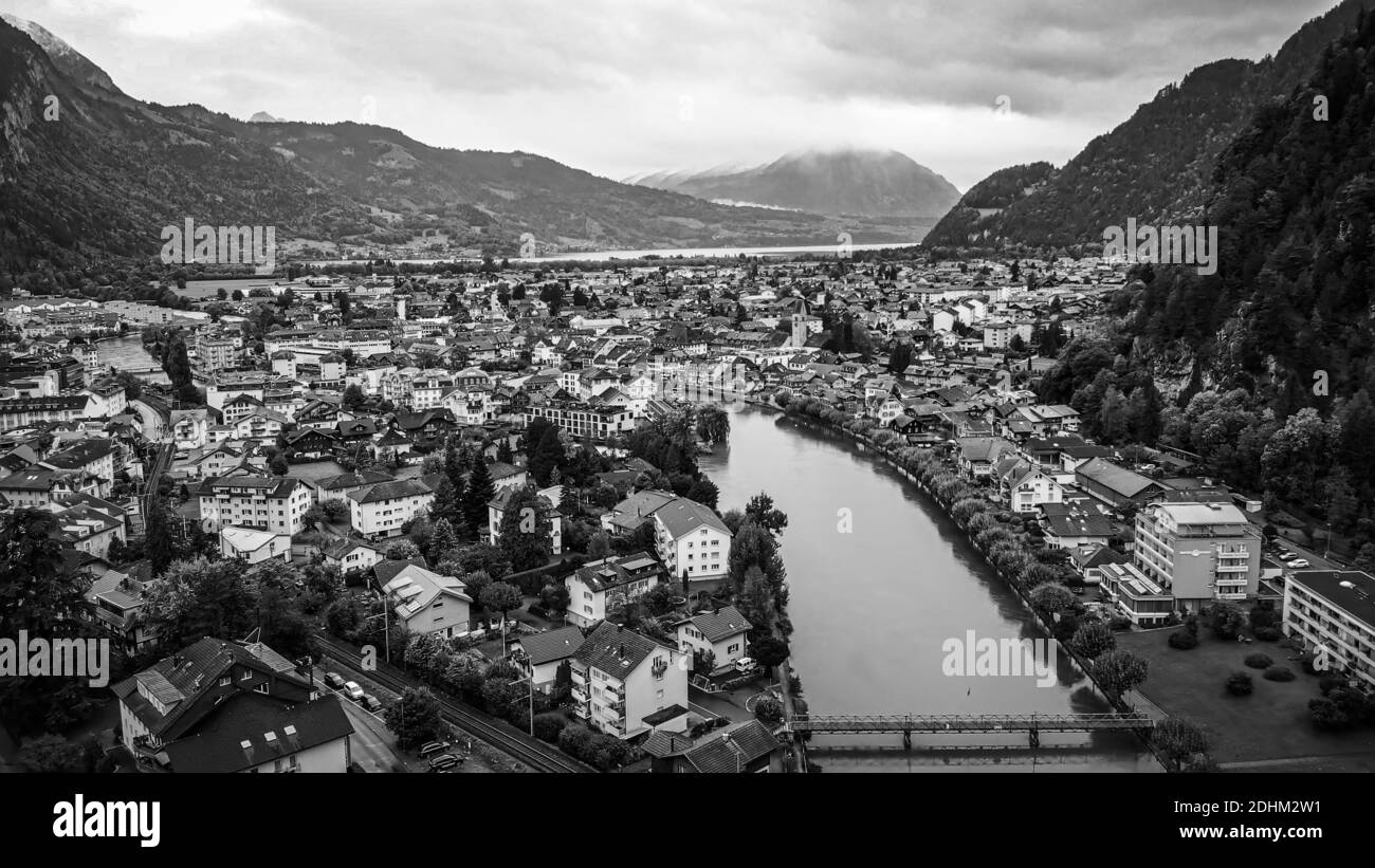 Aerial view over the city of Interlaken in Switzerland Stock Photo - Alamy