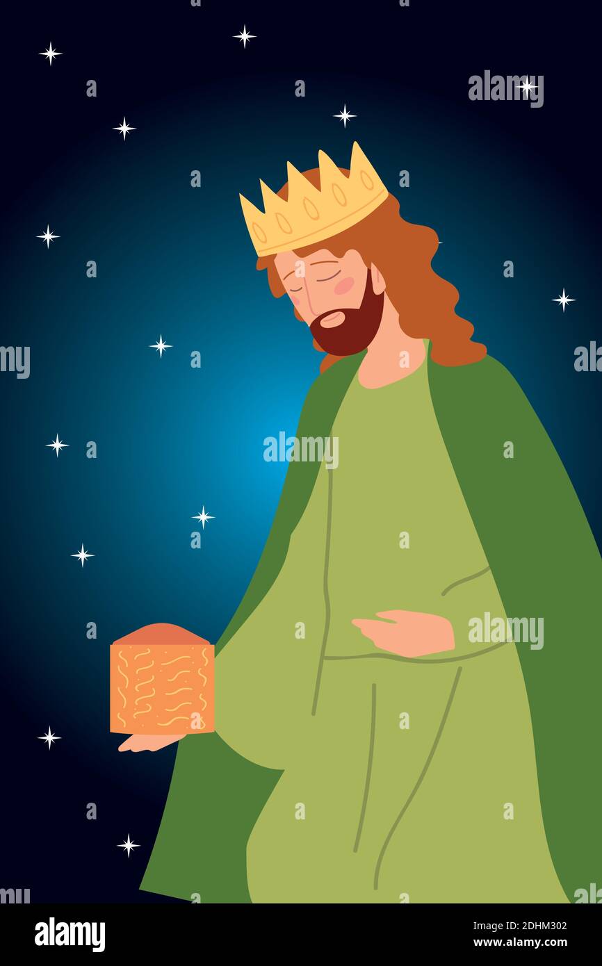 nativity balthazar wise king character, stars background vector ...