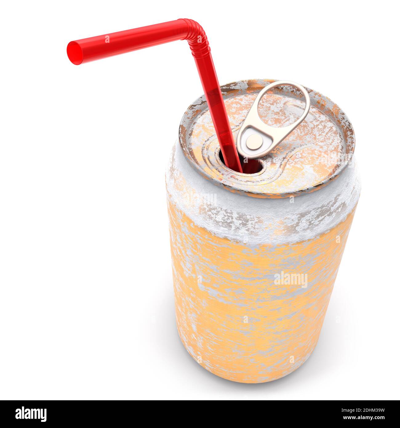 Gold frozen aluminum beer or soda can with frost isolated on white ...