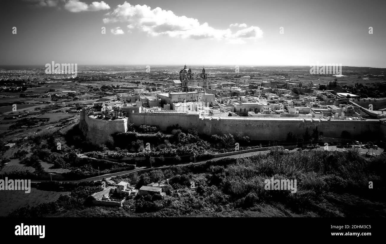 Aerial view over the historic city of Mdina in Malta Stock Photo - Alamy