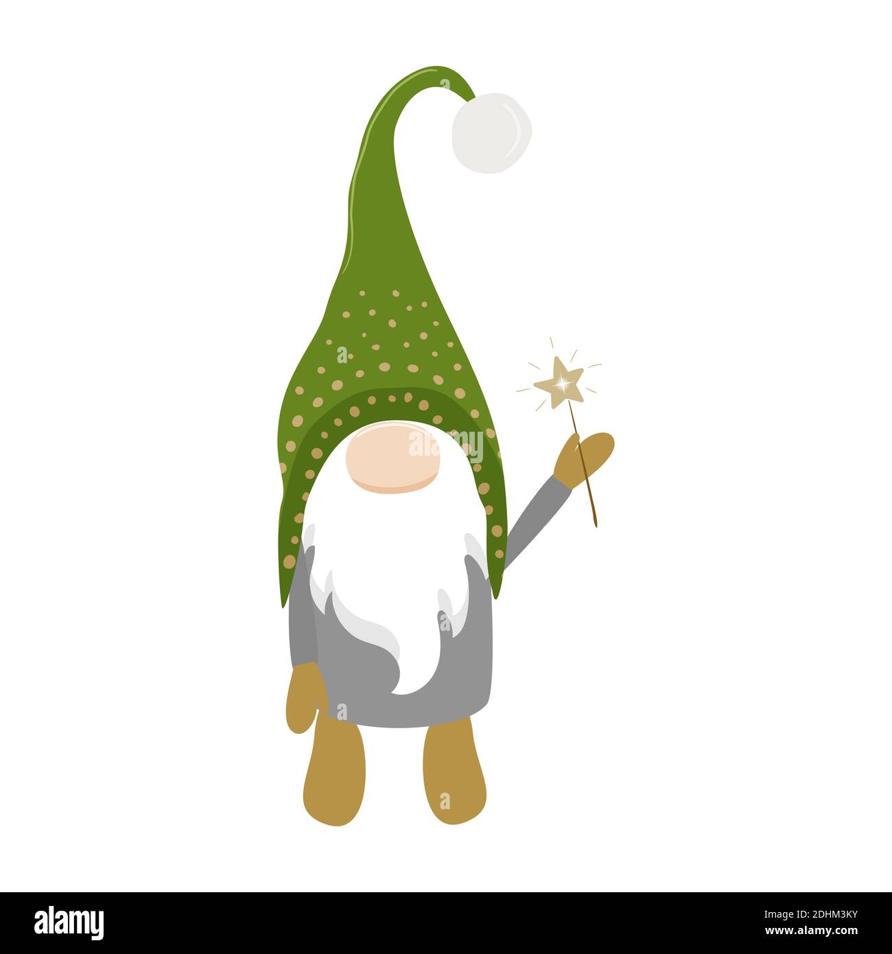 Cute christmas scandinavian gnome with magic stick. Vector illustration ...