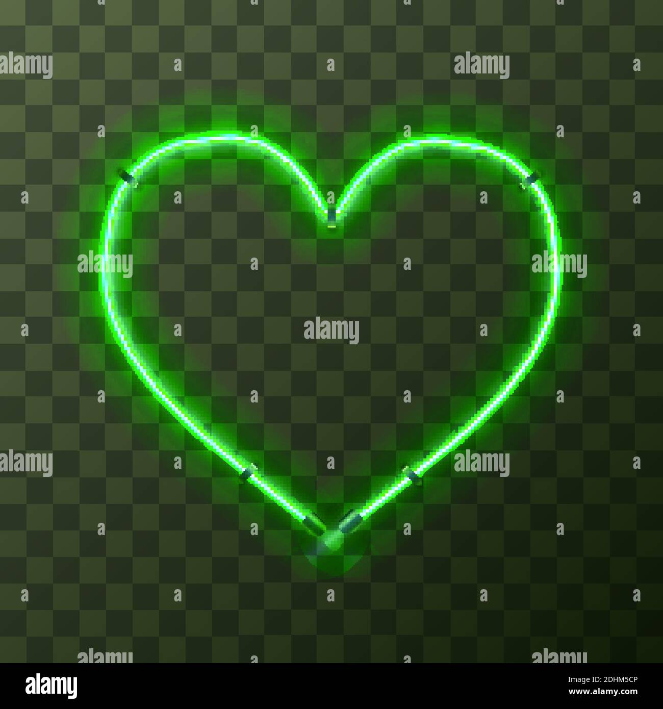Heart-shaped bright green neon frame, template on transparent Stock ...