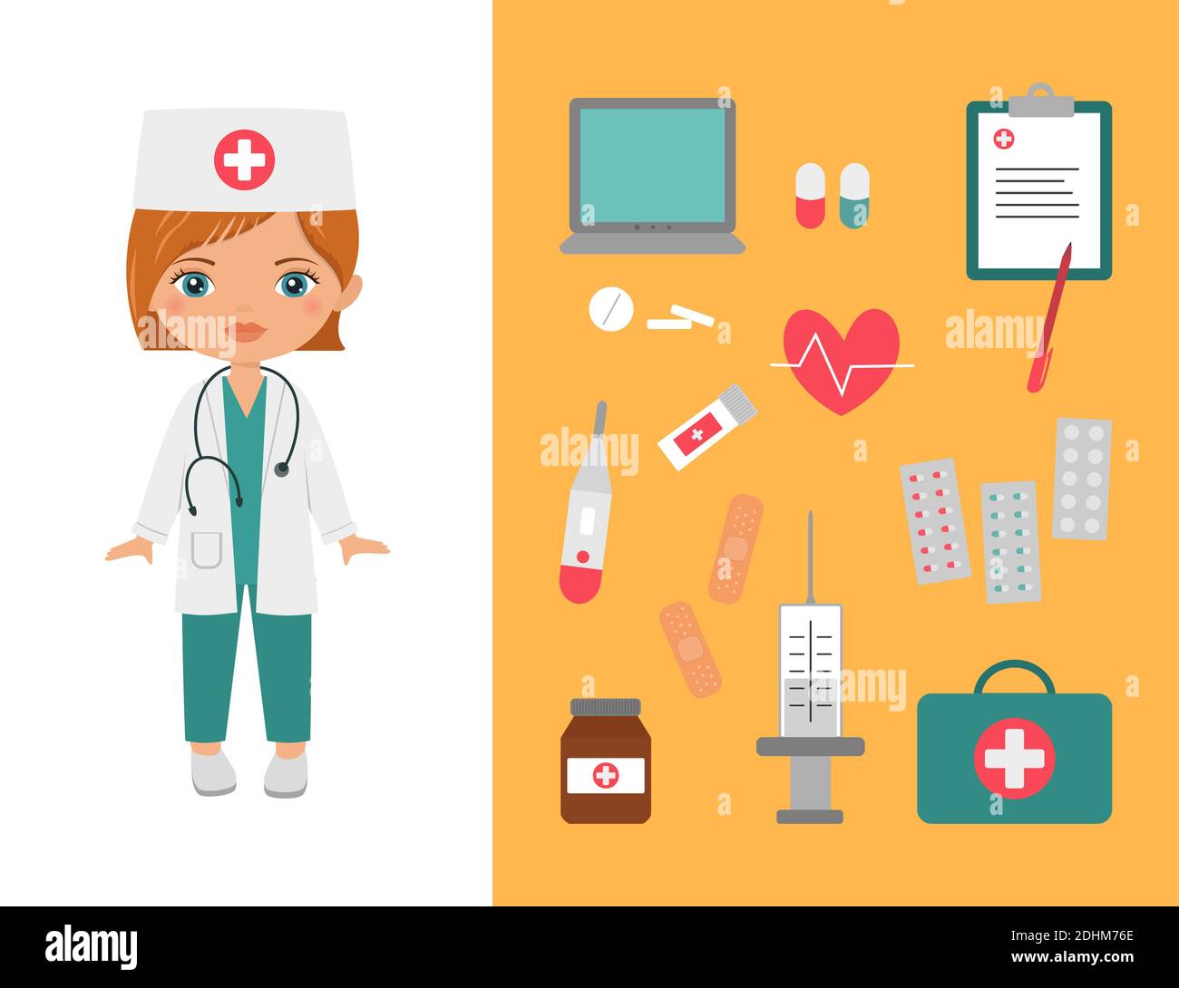 Cute chibi girl character in medical suit. Medical pharmaceutical, big ...