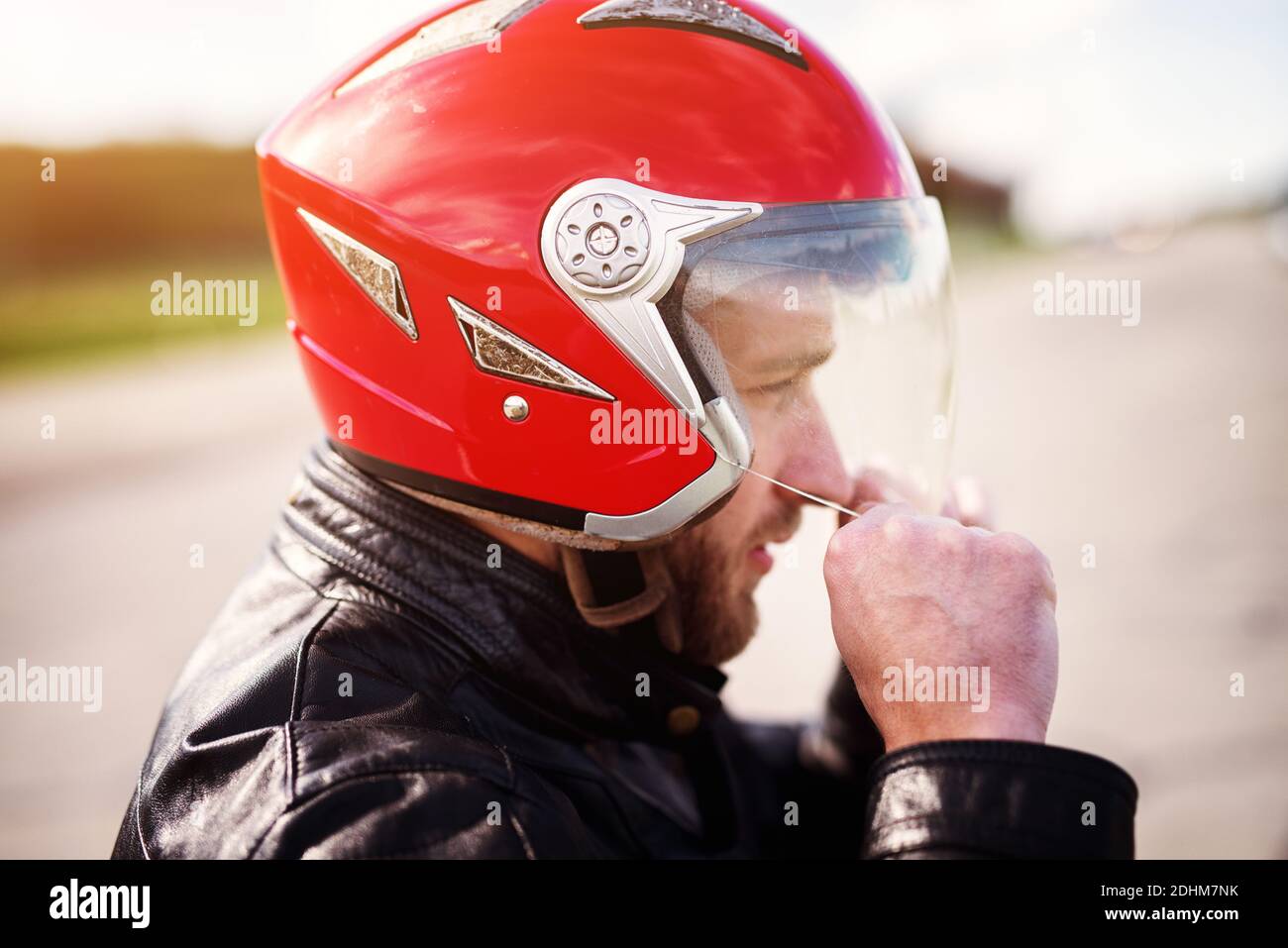Handsome biker in leather hi-res stock photography and images - Alamy