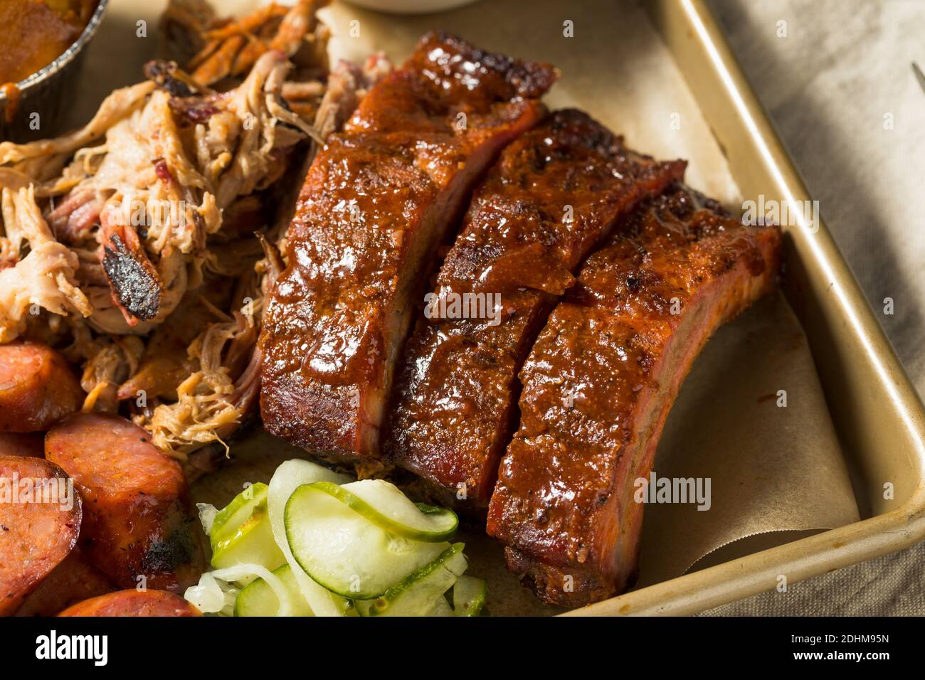 Homemade Barbecue Platter with Ribs Chicken Brisket and Pulled Pork ...