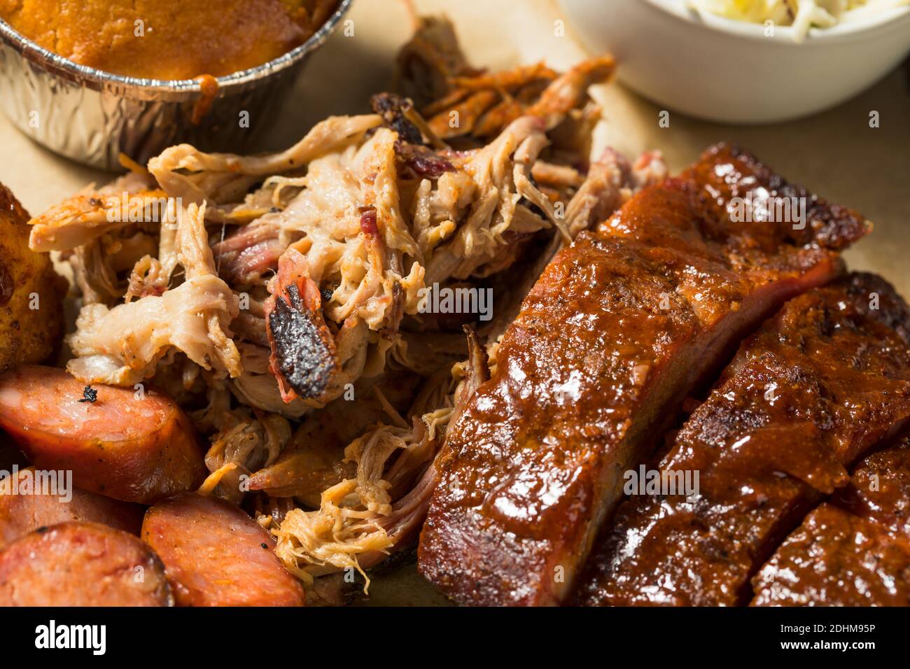 Homemade Barbecue Platter with Ribs Chicken Brisket and Pulled Pork ...