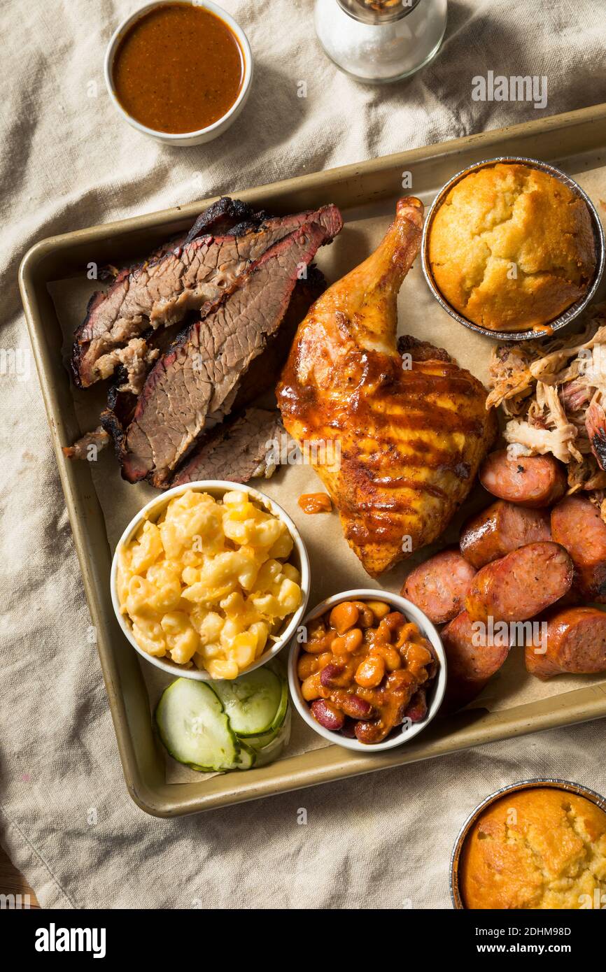 Homemade Barbecue Platter with Ribs Chicken Brisket and Pulled Pork ...