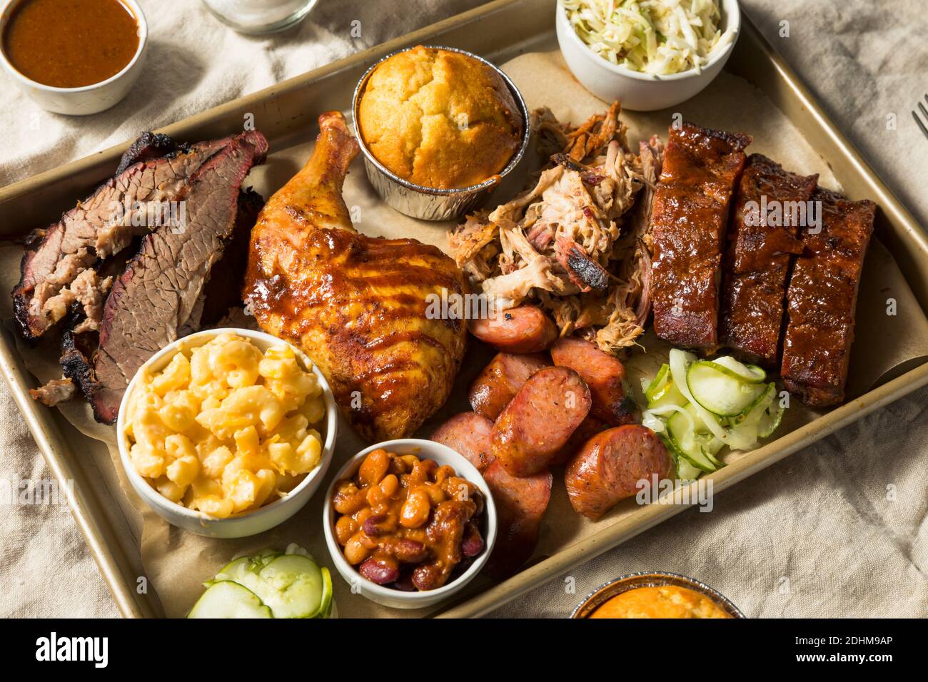 Homemade Barbecue Platter with Ribs Chicken Brisket and Pulled Pork ...