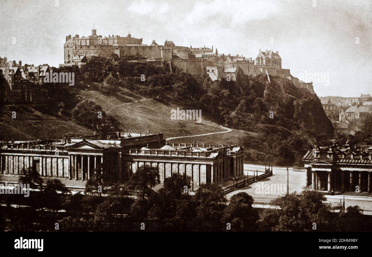 A historical view of Edinburgh Castle and National Gallery, Scotland ...
