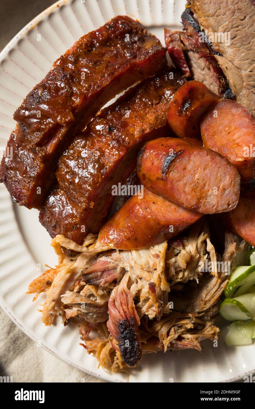 Homemade Barbecue Platter with Ribs Chicken Brisket and Pulled Pork ...