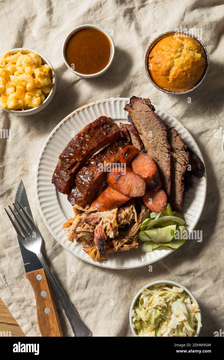 Homemade Barbecue Platter with Ribs Chicken Brisket and Pulled Pork ...