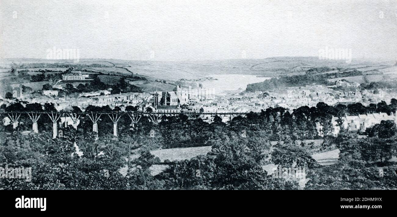 A historical view of Truro Cathedral and Carvedras viaduct in Truro ...