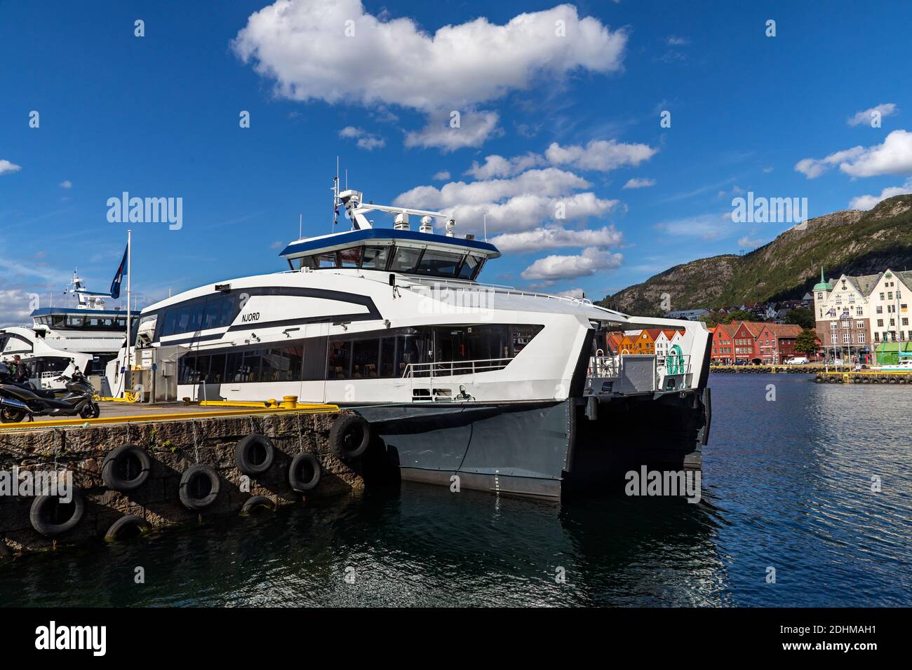 High speed passenger catamaran Njord alongside Strandkaien quay in the ...
