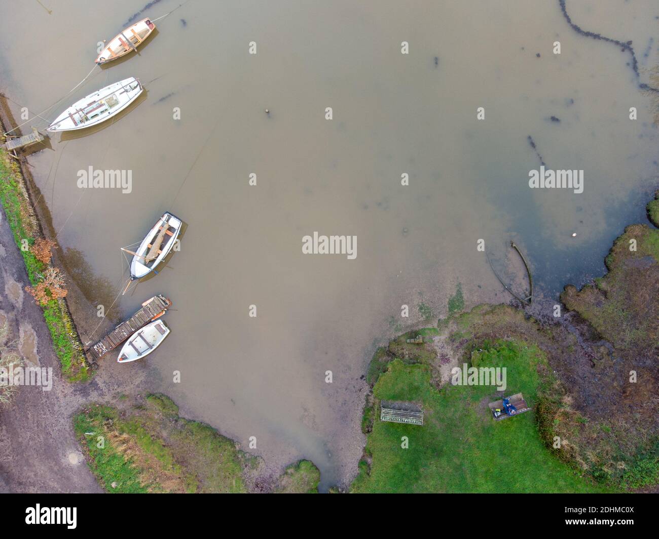 boats on the river fal near Malpas and truro aerial cornwall England uk ...