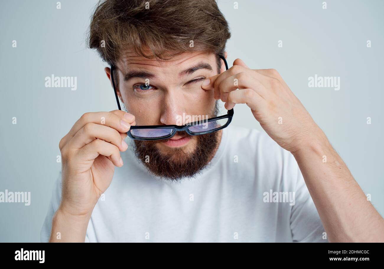 man wearing glasses health problems vision myopia treatment Stock Photo ...