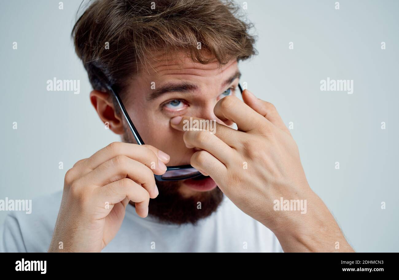 man wearing glasses health problems vision myopia treatment Stock Photo ...
