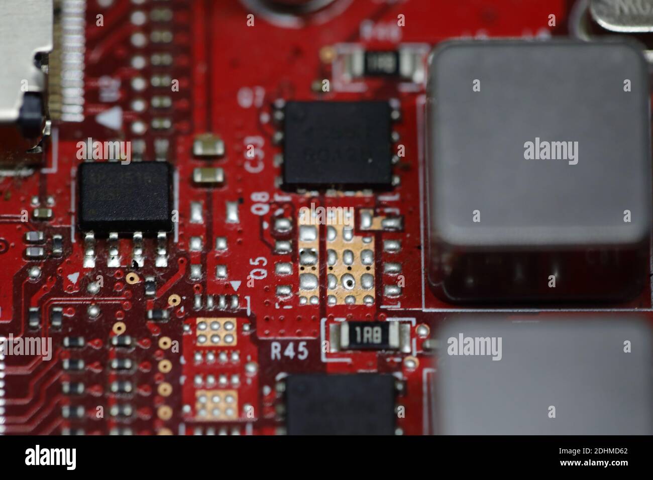 A close up of a section of a graphics card showing the many individual ...