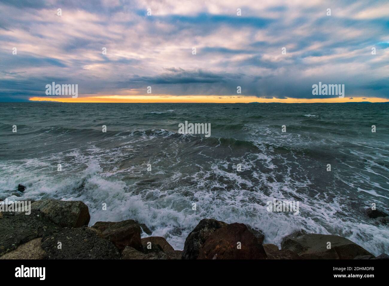 Early Winter sunset over Admiralty Inlet, Washington State Stock Photo ...