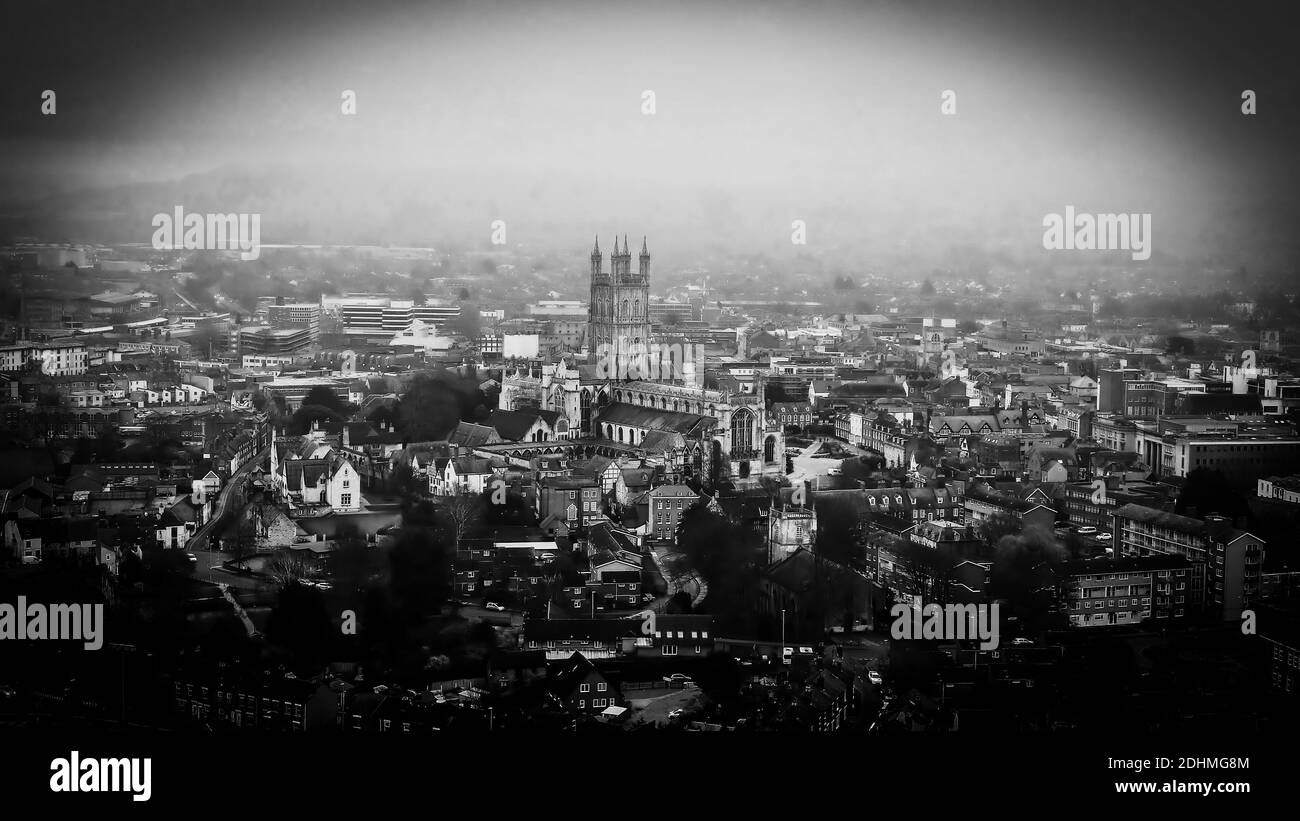City of Gloucester and Gloucester Cathedral in England - aerial view in ...