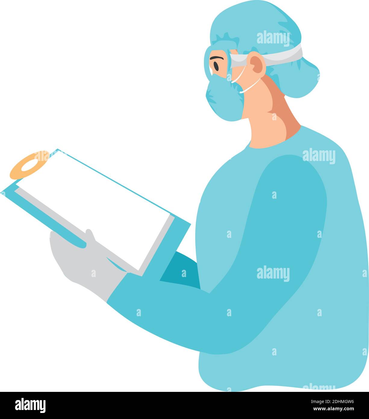 nurse in safety protection suit dress, mask, glasses cover hair and ...