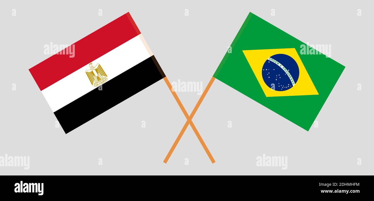 Crossed flags of Egypt and Brazil. Official colors. Correct proportion ...