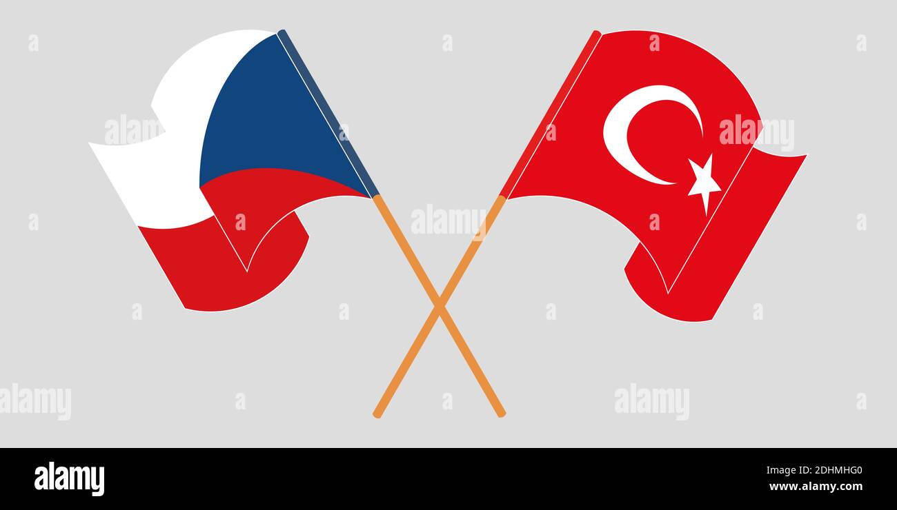 Crossed and waving flags of Czech Republic and Turkey. Vector ...