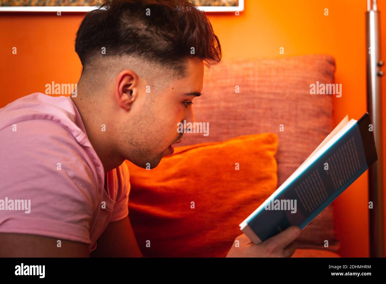 Young man reading a book next to the window Stock Photo - Alamy