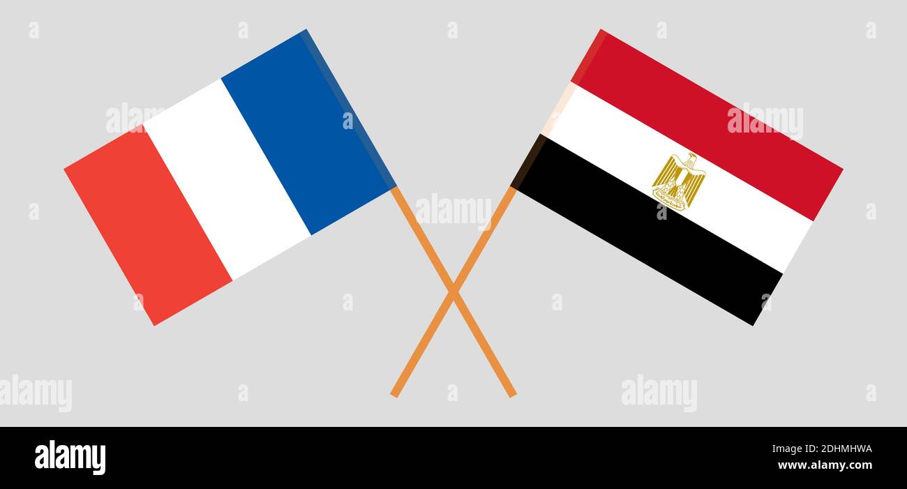 Crossed flags of Egypt and France. Official colors. Correct proportion ...