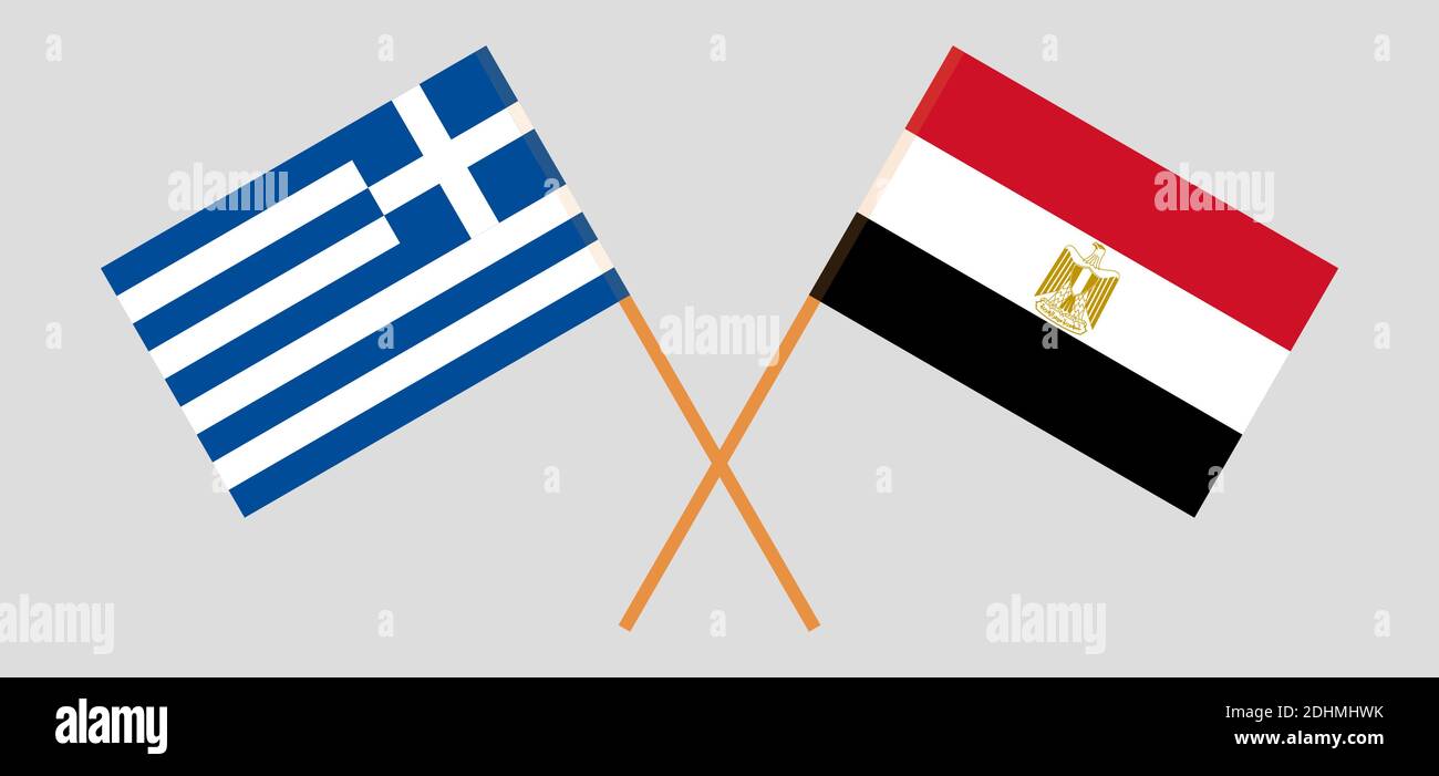 Crossed flags of Egypt and Greece. Official colors. Correct proportion ...