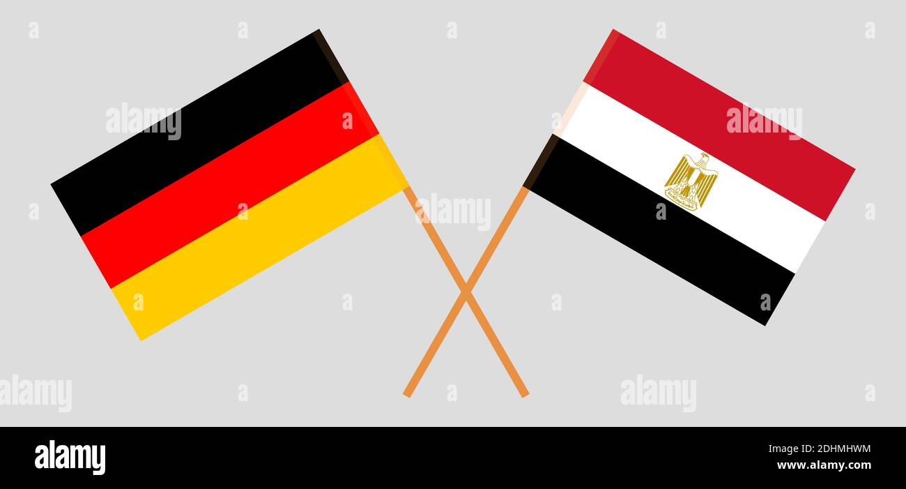 Crossed flags of Egypt and Germany. Official colors. Correct proportion ...