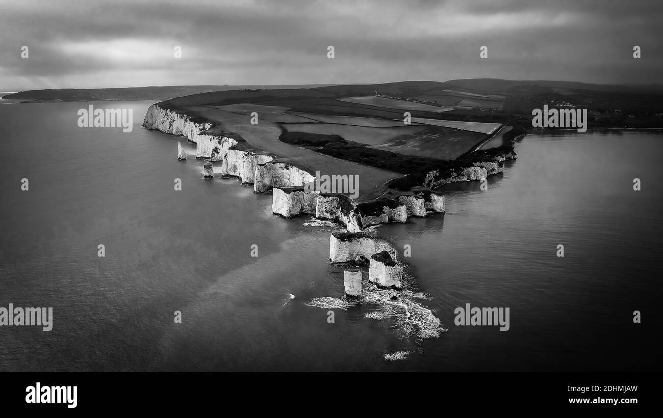 Dorset cliffs aerial view Black and White Stock Photos & Images - Alamy