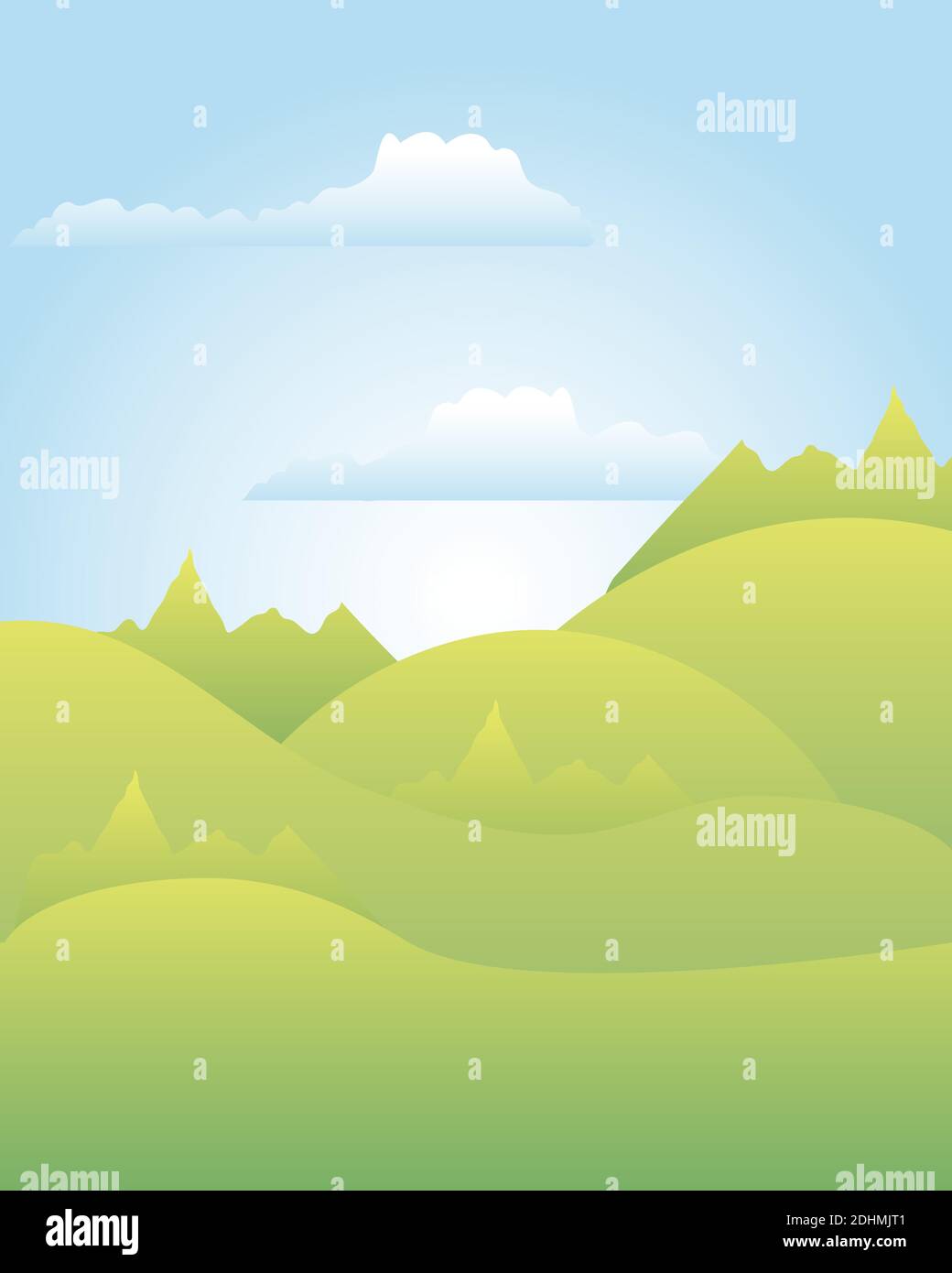 landscape nature hills and forest trees image vector illustration Stock ...